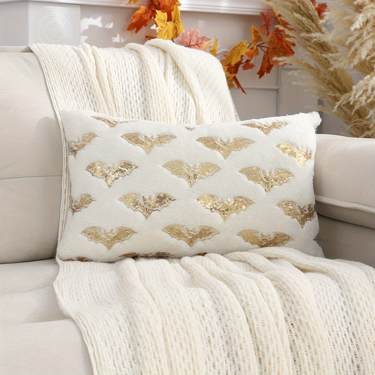 Sequin Embroidered Bat & Spider Pillows – Basic Outline Interiors