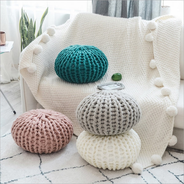 Chunky Knit Round Pouffe Ottoman – Basic Outline Interiors