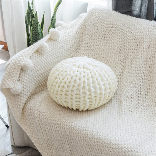 Chunky Knit Round Pouffe Ottoman – Basic Outline Interiors